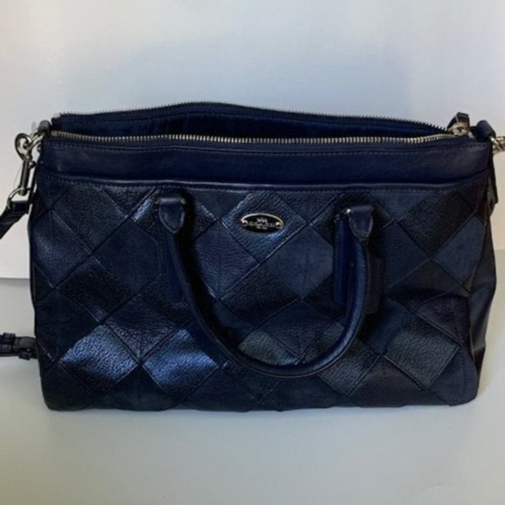 Coach Morgan Satchel Patchwork Leather Blue Purse - Gem